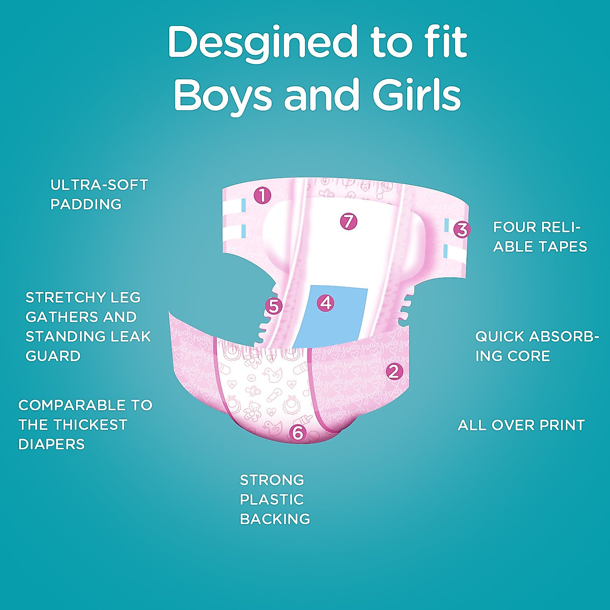 Littleforbig Adult Printed Diaper 40 Pieces (4 Packs) - Nursery Pink (Medium 28"-38")