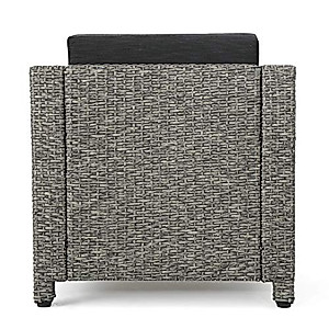Christopher Knight Home Puerta Outdoor Wicker Club Chair with Water Resistant Cushions, Mixed Black / Dark Grey
