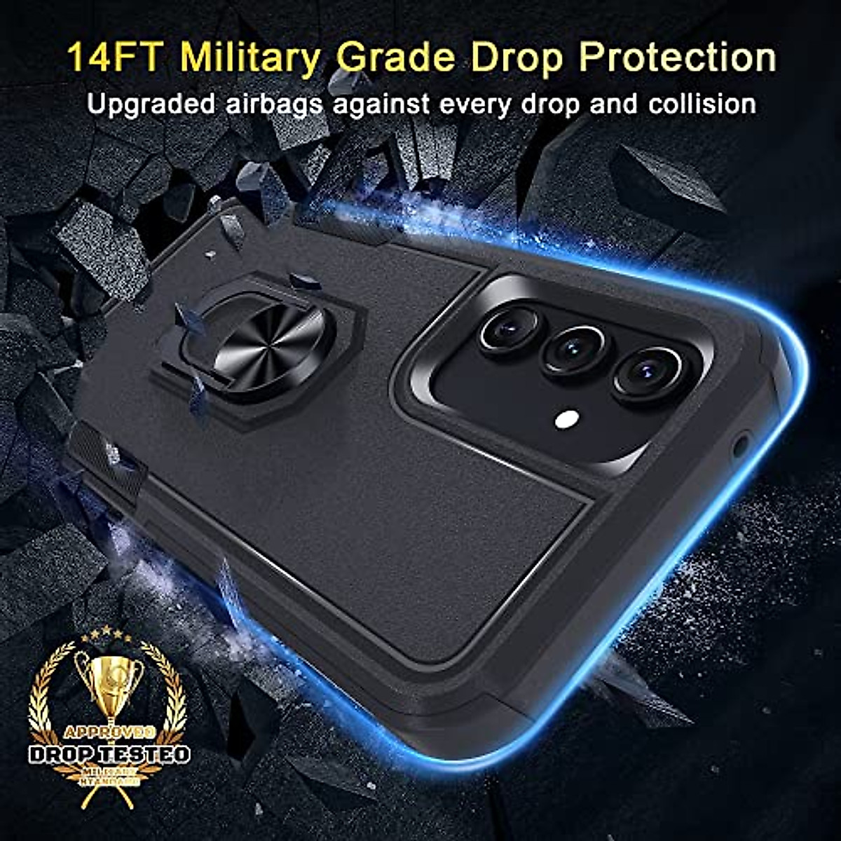 Samsung Galaxy A54 5G Case with Screen Protector (2 Packs),[Military Grade][Shockproof Protection][Built-in Ring Kickstand] Heavy Duty PC+TPU Dual Layer Case Cover-Black