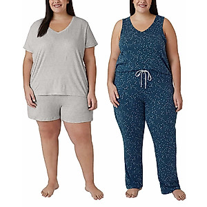 Eddie Bauer Women 4-Piece Pajama Set (as1, alpha, s, regular, regular, Gray/Blue)