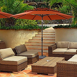 PHI VILLA 10ft Patio Umbrella Outdoor 3 Tier Vented Market Table Umbrella with 1.5" Aluminum Pole and 8 Sturdy Ribs, (Orange Red)