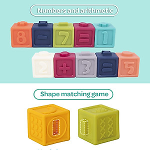 TOOKYLAND Soft Stacking Blocks for Baby Building Blocks Montessori Sensory Infant Toys, Educational Baby Toys 6 Months & Up with Numbers, Shapes, Fruits, Animals & Textures