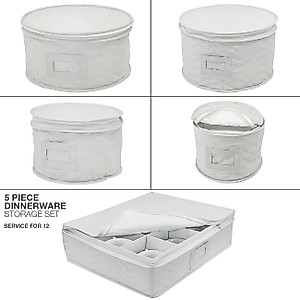 Sorbus China Storage Containers - 5 Pc Quilted Set for Moving & Transporting Dinnerware, Dishes, Round Plates, Glassware, Cups & Mugs with Felt Plate Protectors - Fine China Glass, Plate Storage Cases