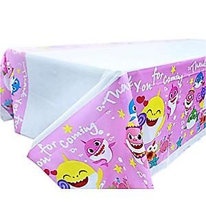 2 Pack Pink Shark Tablecloth - 70.8x42.5 Inch Undersea World Plastic Disposable Table Cloth Shark Baby Table Cover for Girls Birthday Party Supplies