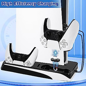 PS5 Cooling Station with RGB LED for Playstation 5 Console, Grathia Dual Fast PS5 Controller Charging Station with Cooling Fan, PS5 Controller Charging Doking Station with 12 Games & Headset Holder