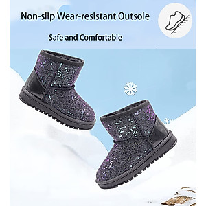 Sugmzox Girls Snow Boots Sequin Warm Winter Boots Comfort Durability Ankle Boots(Toddler/Little Kids) black size 9