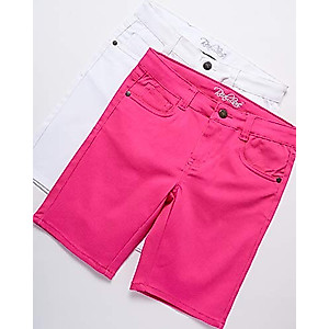 Real Love Girls' Shorts - Super Stretch Twill Bermuda Shorts (2 Pack), Size 14, White/Hot Pink