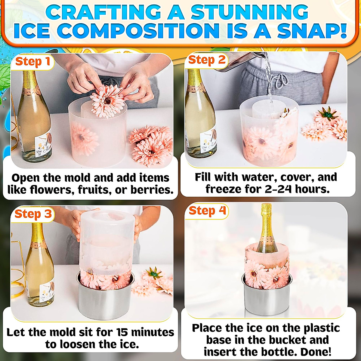 Ice Bucket Mold Ice Mold Wine Bottle Chiller Champagne Ice Mold Wine Chiller Bucket Champagne Ice Bucket Wine Ice Bucket Flower Ice Cube Mold Ice Bucket for Wine Bottles Wine Bucket Wine Cooler Bucket