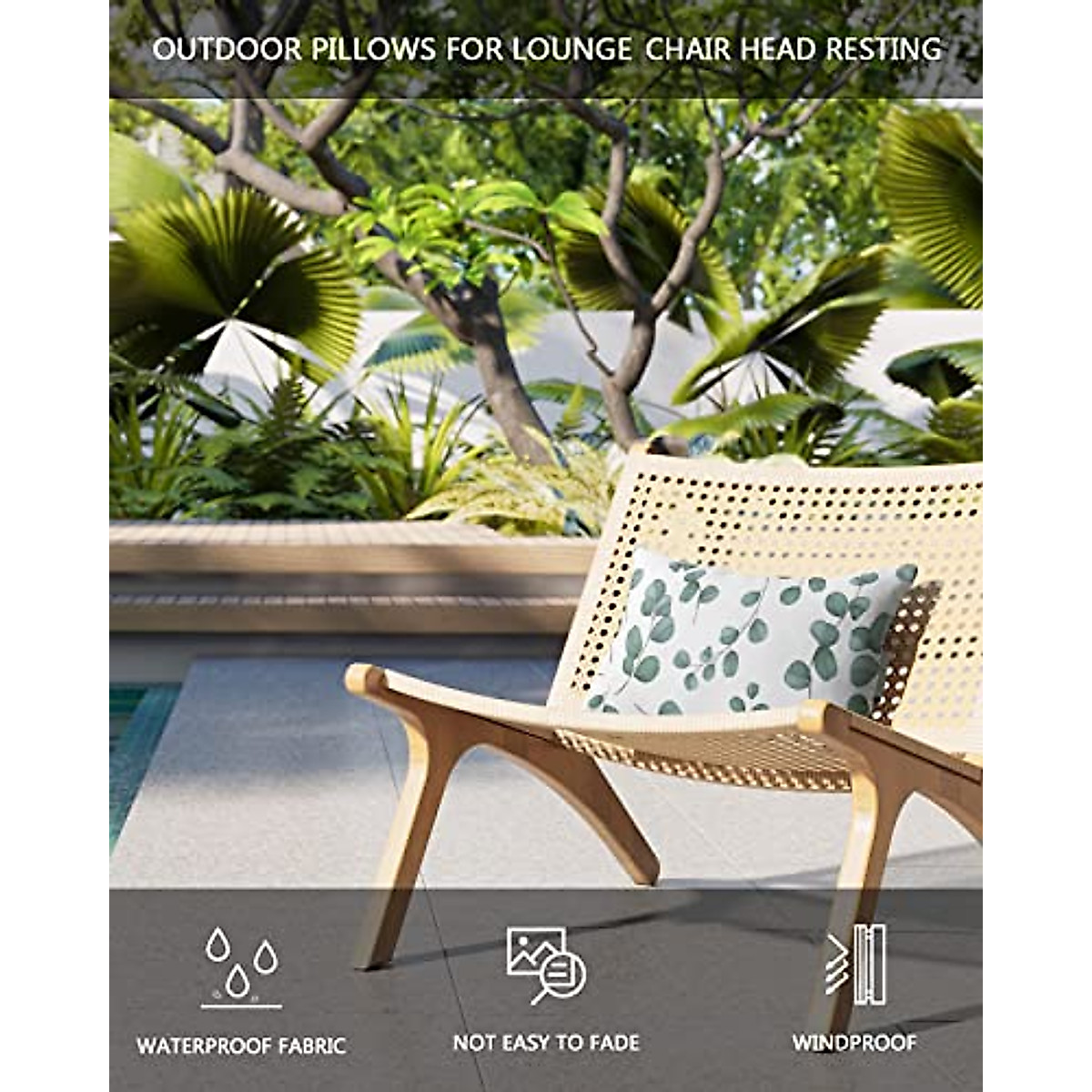 Recliner Head Pillow Ledge Loungers Chair Pillows with Insert Summer Leaves Pattern Lumbar Pillow with Adjustable Strap Outdoor Waterproof Patio Pillows for Couch Beach Pool Office Chair, 2 PCS