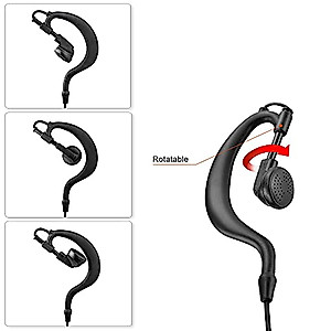 Walkie Talkie Earpiece Compatible with Motorola Single Wire Headphone Mic Earhook Headsets 2.5mm+3.5mm 2-Pin Two Way Radio Earpiece with PTT Black