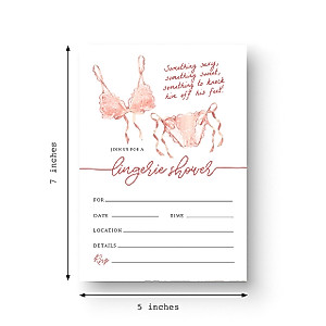 Expressionz Cafe Lingerie Bridal Shower 5x7 Invitations with Envelopes, Fill Out Cards for Wedding, Engagement, and Bridal Shower, Birthday Party, Housewarming Celebration (Pack of 25)