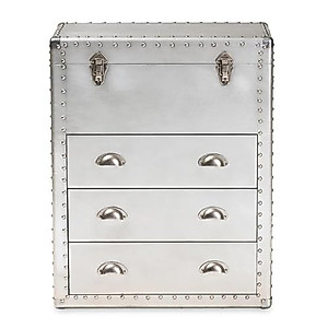 Baxton Studio Serge French Industrial Silver Metal 3-Drawer Accent Storage Chest