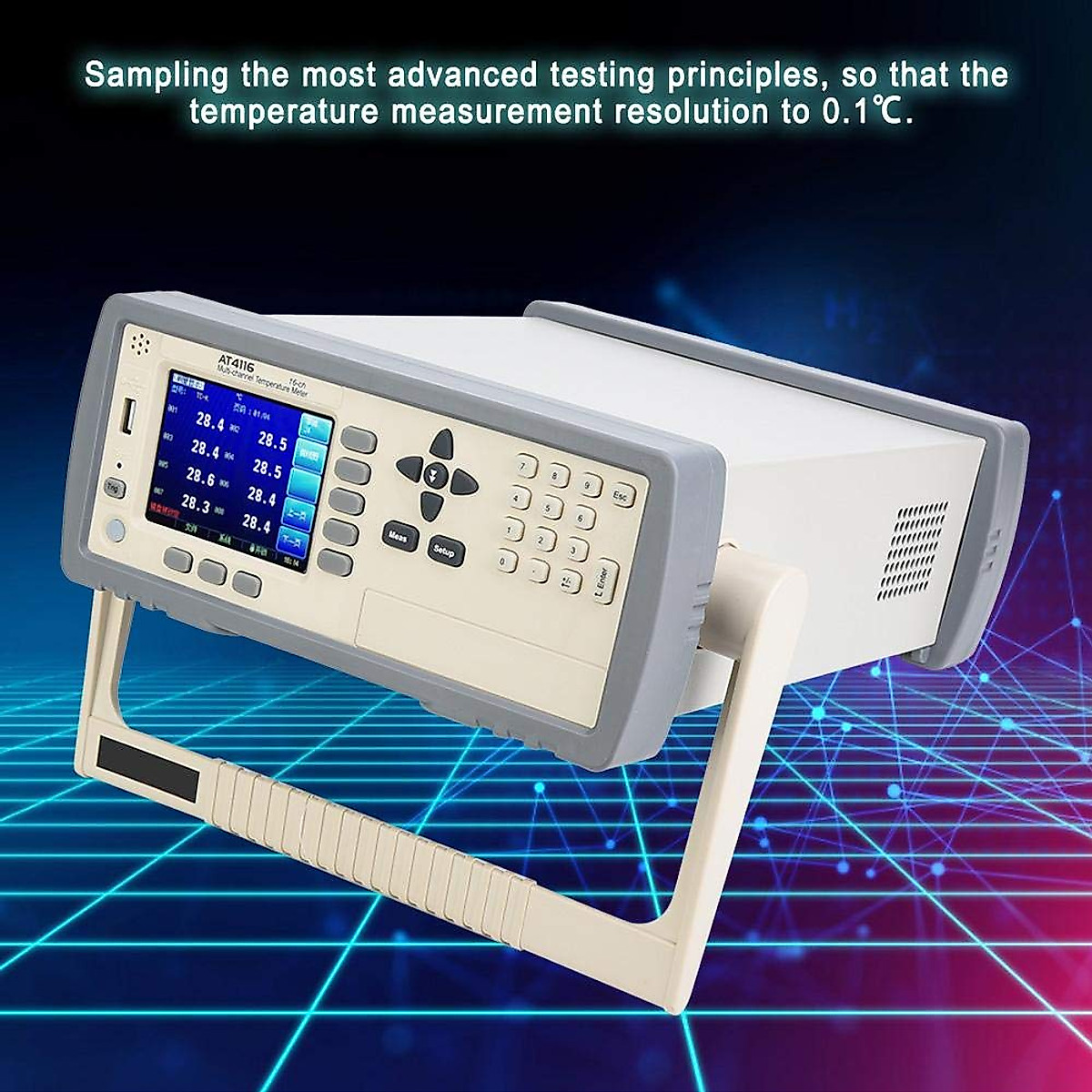 Temperature Recorder, AT4116 Multi Channel Temperature Tester, 16 Channel Professional Temperature Tester Data Logger, with TFT Screen Display, -200℃ -1300℃, USB Port(220v)