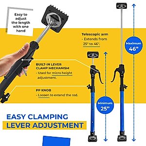 Merchy Hero 2Pcs Set Multifunctional Extension Pole Third Hand Tool with Adjustable Length Non-Slip Pads and Comfortable Foam Grip Rotating Head Supports Up to 66lbs