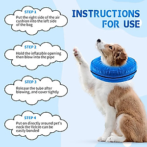 Anyoupin Inflatable Dog Cone Collar, Soft Cone for Dogs After Surgery Protective Recovery Alternative E Collar Cone for Small Dogs and Cats, Blue, S(Neck: 7-12")