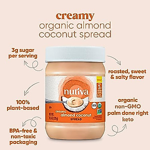 Nutiva Organic Almond Coconut Spread,11.5 oz (Pack of 2)- 3g Sugar Per Serving,Low Carb,Non-GMO, Gluten Free,Keto Certified, Paleo, Vegan, Smooth, No Stir
