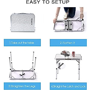 Folding Camp Table Small, 24''L x16''W with Adjustable Height Legs, Indoor Outdoor Lightweight Portable Aluminum Dining Table for Picnic Camping 2-Feet（2 Heights 10"/19"）