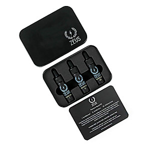 ZEUS Beard Oil Coffret Sampler Set - 3 Beard Oil Vial Sample Kit (Sandalwood, Verbena Lime & Vanilla Rum) MADE IN USA