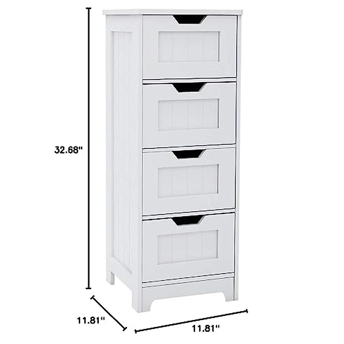 RASOO Bathroom Floor Cabinet White Freestanding Storage Organizer Cabinet with 4 Drawers for Bathroom, Living Room, Kitchen, 11.81"x11.81"x32.68"(LxWxH)