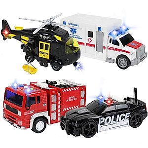 Garbage Truck Toys 3 Pcs | Trash Truck Toys for Boys Friction Powered with Lights & Sounds | Includes Waste Management, Sanitation Truck & Recycling