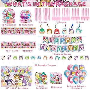 𝓢𝓺𝓾𝓲𝓼𝓱𝓶𝓪𝓵𝓵𝓸𝔀𝓼 Birthday Party Supplies - 151Pcs 𝓢𝓺𝓾𝓲𝓼𝓱𝓶𝓪𝓵𝓵𝓸𝔀𝓼 Birthday Decorations include Banner Tablecloth Backdrop Ballons Cupcake Cake Toppers Tableware Hanging Swirls