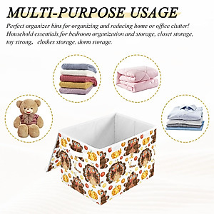 Vnurnrn Tribal Tturkey Collapsible Storage Bin with Lid, Foldable Storage Basket Cube for Clothes Toys 16.5×12.6×11.8 IN
