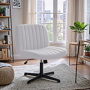 Shahoo Criss Cross Legged Chair, Armless Swivel Wide Padded Height Adjustable Fabric Home Office, Beige