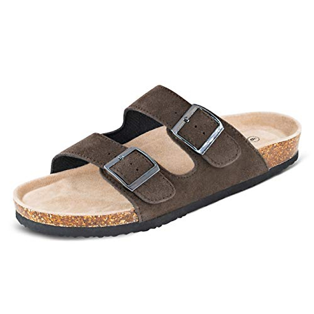 TF STAR Men’s Cow Suede Leather Slide Sandals,2-Strap Adjustable Buckle,Casual Slippers, Slide Cork Footbed shoes