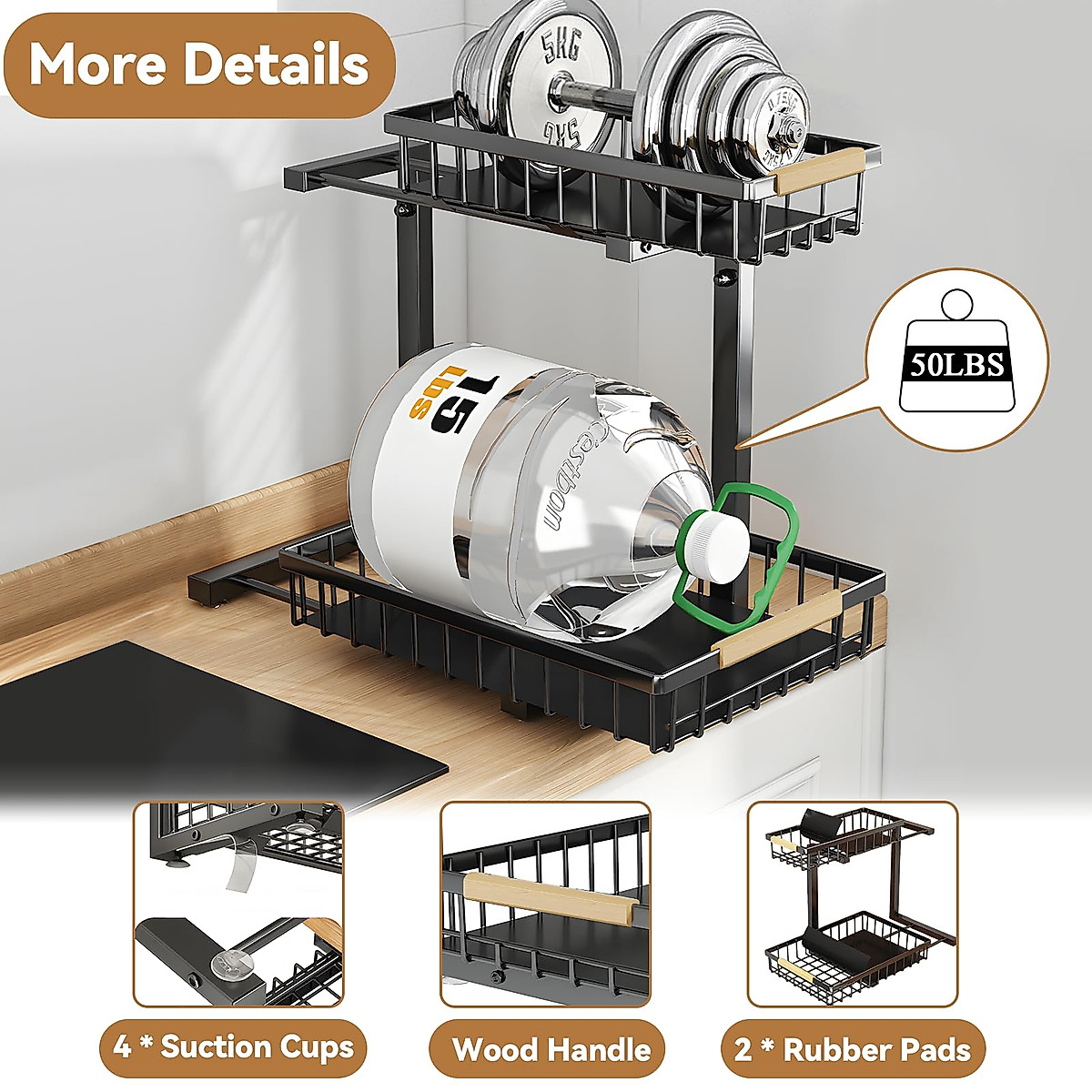 2 Pack Under Sink Organizer, Metal Slide out Sink Shelf Pull Out Cabinet Organizer Shelf, Kitchen Bathroom Organizers and Storage Metal Sliding Drawer, Multi-Purpose Storage for Home,Laundry Room