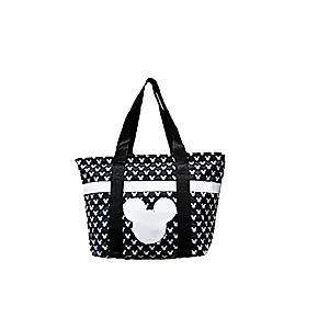 Disney Tote Mickey & Minnie Mouse Icon Print Zipper Travel Bag (Black Polka)