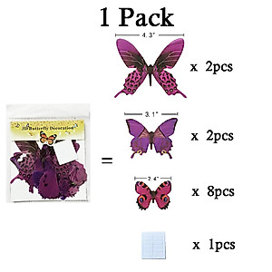 Ewong Butterfly Wall Decals, 36PCS 3D Butterflies Home Decor for Room, Wall Sticker for Girls Room Kids Bedroom Bathroom Baby Nursery Decoration (Purple)