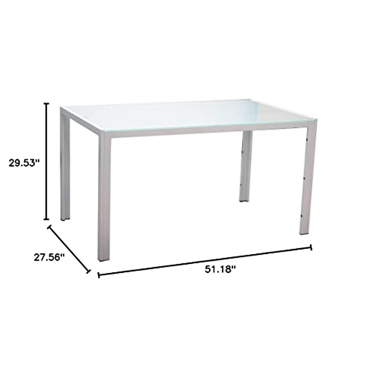 IDS Home Modern Kitchen Dining Table with White Glass Table Top Dining Room Furniture Table - White (Table Only)