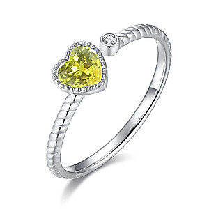 通用 Heart Shape Birthstone Ring Adjustable 925 Sterling Silver Birthday Mom Rings Jewelry Gifts for Women (Nov)