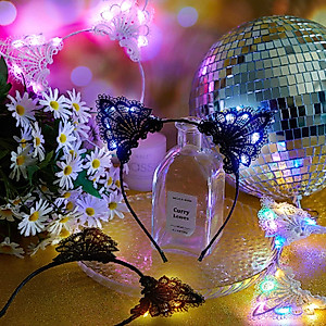 Juexica LED Lace Cat Ears Headband - 4 Pcs Light Up Hair Accessories for Women, Girls, Christmas, Fancy Dress, Cosplay Party Favors
