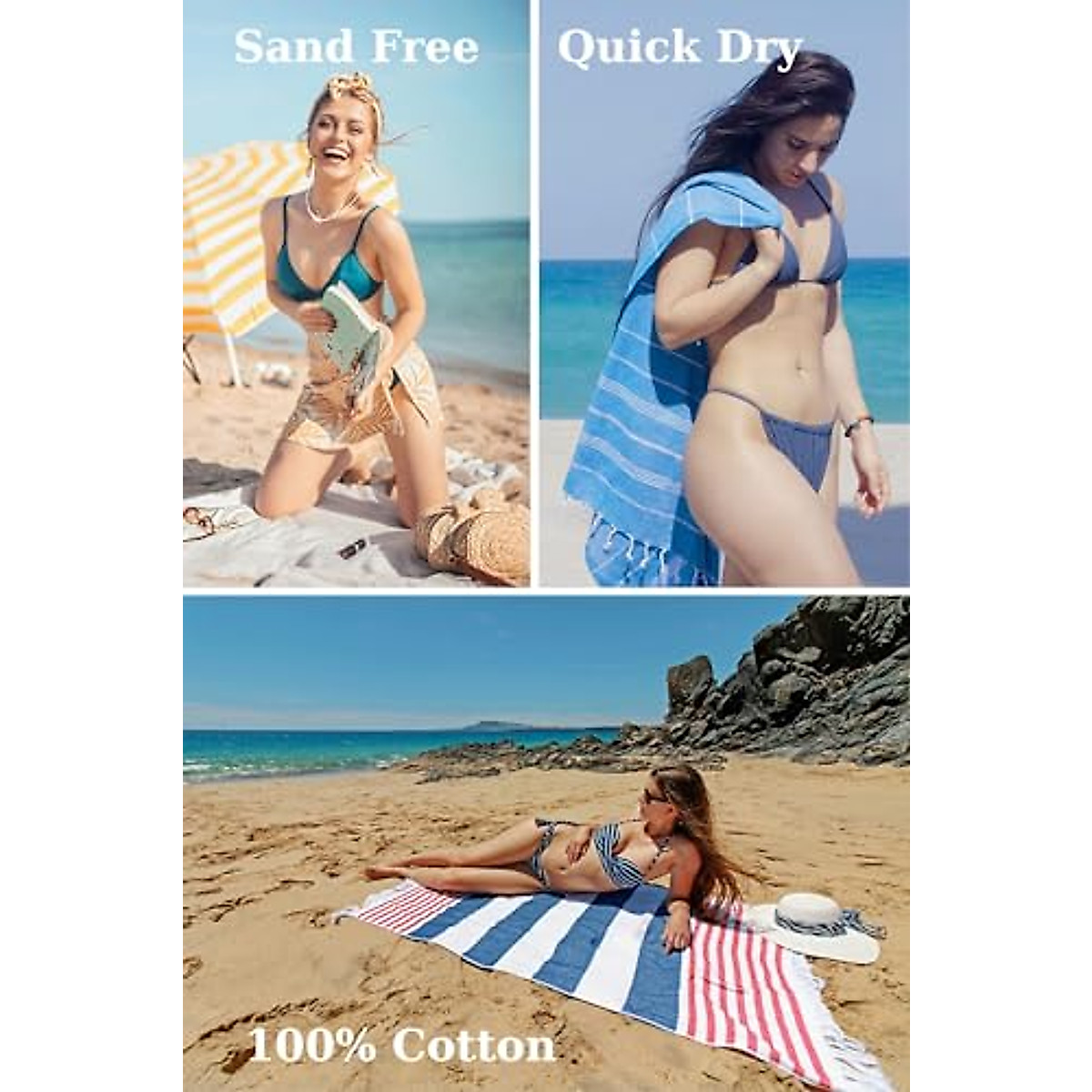 Park & Oz Turkish Beach Towel – Oversized 100% Cotton Quick-Dry & Sand-Free Blanket 72" x 40" – Ultra-Absorbent, Lightweight & Compact Pool Towel for Beach, Travel, Spa, Gym, Camping & Home