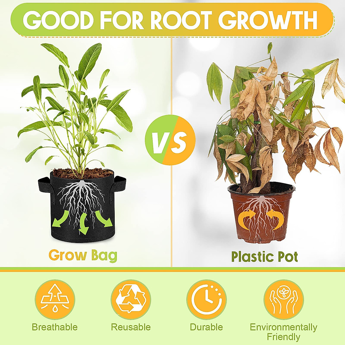 Nuanchu 60 Packs 2 Gallon Grow Bags Bulk Aeration Fabric Pot with Handles Thickened Nonwoven Garden Bags to Healthy Root Growth Vegetables Heavy Duty Grow Pots Planting Bag Planter for Flower Fruits