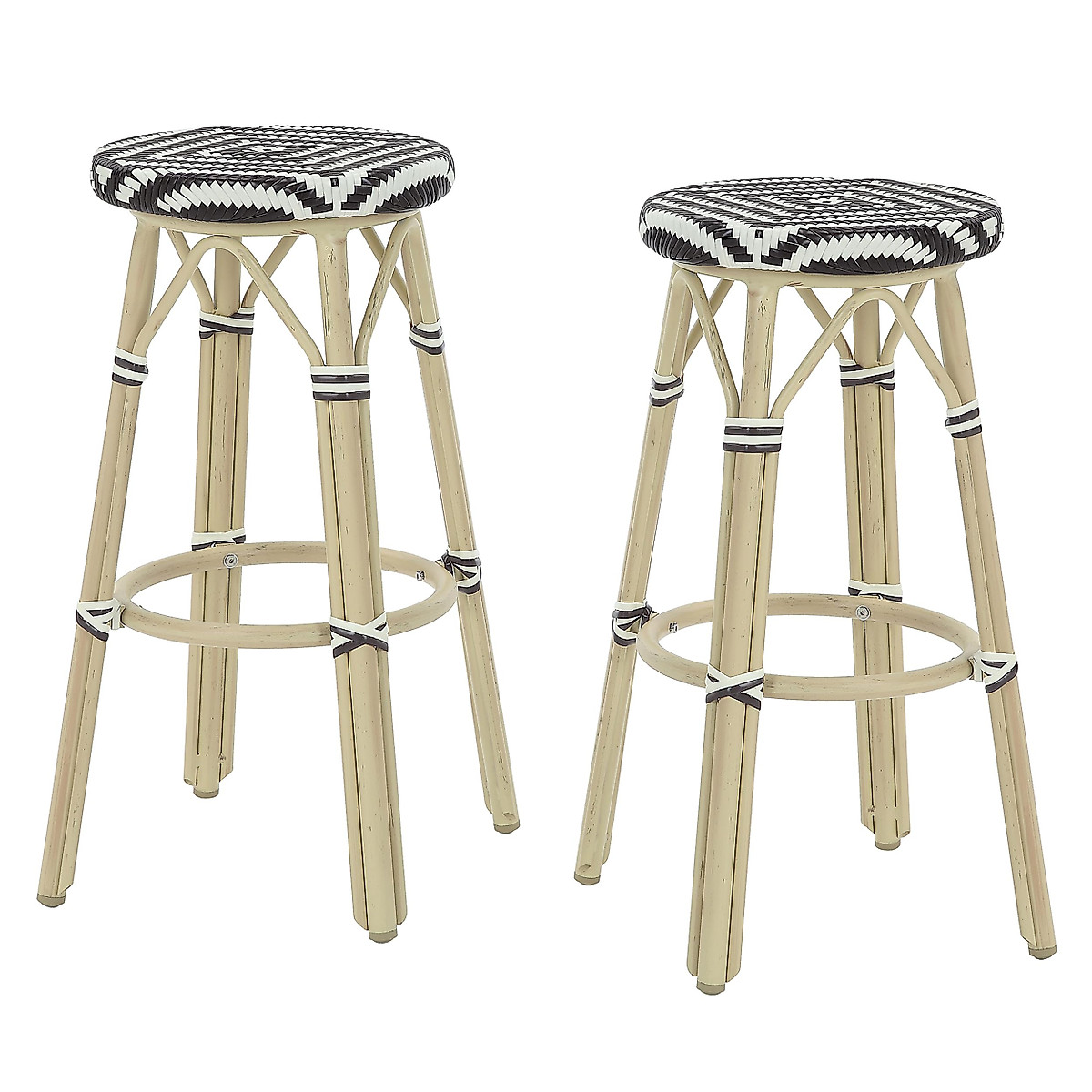 Greemotion Binde Boho 30-inch Aluminum and All-Weather Wicker Barstools with Footrest, Patio Stools & Bar Chairs for Outdoor, Kitchen Counter, Poolside, Yard, Set of 2, Brown