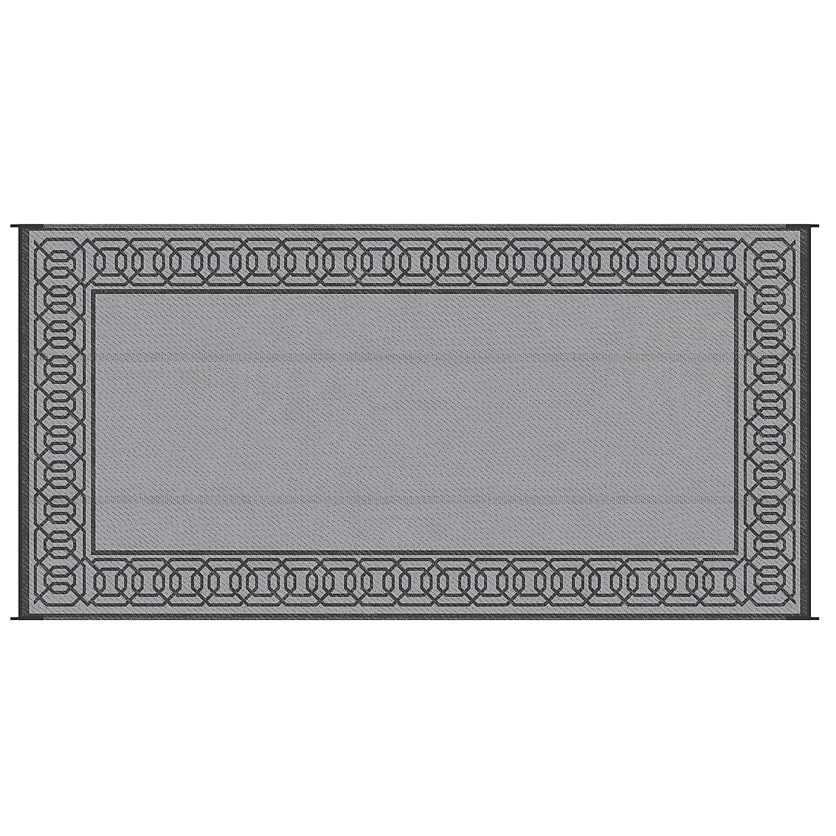 Outsunny Reversible Outdoor Rug, 9' x 18' Waterproof Plastic Straw Floor Mat, Portable RV Camping Carpet with Carry Bag, Large Floor Mat for Backyard, Deck, Picnic, Beach, Black & Gray Border