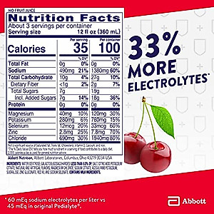 Pedialyte with Immune Support, Cherry Punch, Electrolyte Hydration Drink with Zinc, Selenium, and Magnesium, 1 Liter, Pack of 4