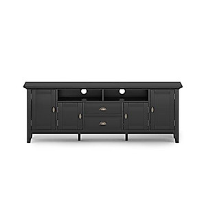 SIMPLIHOME Redmond SOLID WOOD Universal TV Media Stand, 72 inch Wide , Farmhouse Rustic, Living Room Entertainment Center, Storage Shelves and Cabinets, for Flat Screen TVs up to 80 inches in Black