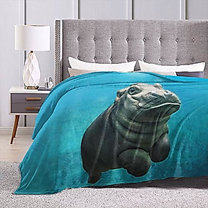 Funny Hippo Foldable Fleece Blanket Throw Lightweight Blanket Super Soft Cozy Bed Warm Blanket for Living Room/Bedroom All Season (Funny Hippo, 60" × 50")