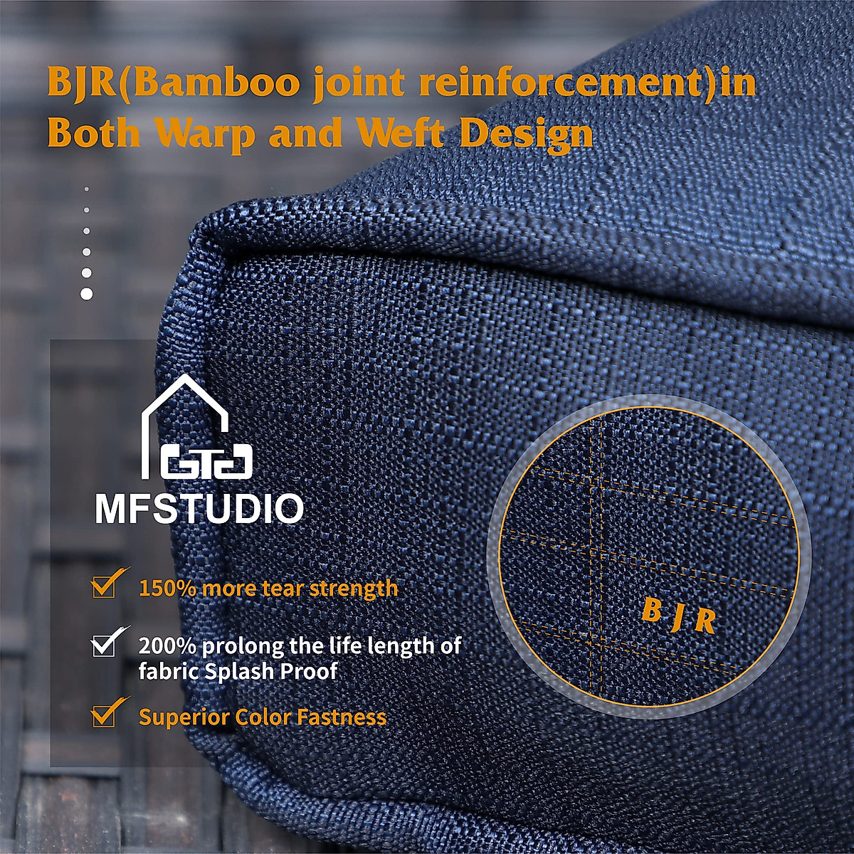 MFSTUDIO 8 Pieces Patio Furniture Set with 45" Plate Embossing Propane Fire Table,Outdoor PE Rattan Sectional Sofa Gas Pit Conversation Blue Cushions & Glass Table