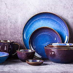 Stylish Dinner Plates,Ceramics Dinner Sets, Plate/Bowl/Mug | 36 Pieces Kiln Glaze Dinnerware - Blue Purple Porcelain Combination Set for Restaurant Family Party Halloween