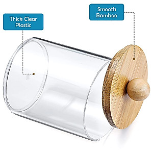 3Pcs Qtip Holder Dispenser, Apothecary Jars with Bamboo Lids, Clear Acrylic Bathroom Jars with Tray, Cotton Swab Storage Dispenser, Reusable Bathroom Canisters, Cotton Swab Holder Dispenser for Makeup