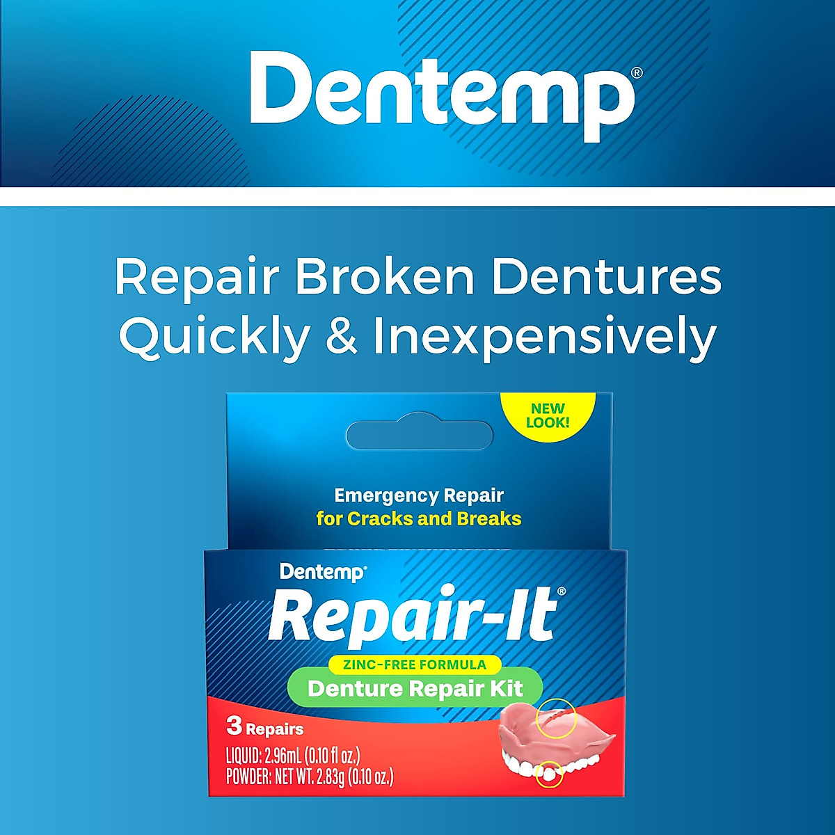 Dentemp Repair Kit - Repair-It Advanced Formula Denture Repair Kit - Denture Repair Kit Repairs Broken Dentures - Denture Repair to Mend Cracks & Replace Loose Teeth…