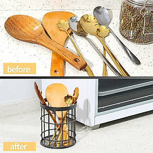 Black Kitchen Utensil Holder for Countertop, Metal Wire Kitchen Utensils Crock for Counter Organizer, Matte Spatula Holder for Cooking Storage 4.4 * 5.4 IN