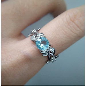 HUKQBUNX 925 Sterling Silver Fashion Zircon Hand Jewelry Princess Engagement Ring Sapphire Natural Aquamarine CZ Square Crystal Zircon Women's Precious Ring Size 6-10 (Size 8)