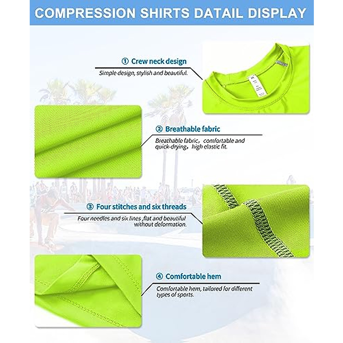 Fluorescent Green Compression Shirts Mens Long Sleeve Running Gym Top Shirts Lightweight Sports Baselayer Undershirt