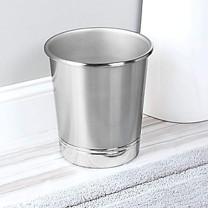 iDesign York Metal Wastebasket, Trash Can for Bathroom, Kitchen, Office, Bedroom, 9.5" x 9.5" x 10.25" - Brushed Nickel and Chrome