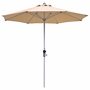 Tangkula 9 ft Patio Umbrella, Outdoor Market Table Umbrella with 1.5” Aluminum Pole, 8 Sturdy Ribs & Crank for Garden, Lawn, Deck, Backyard & Poolside (Beige)